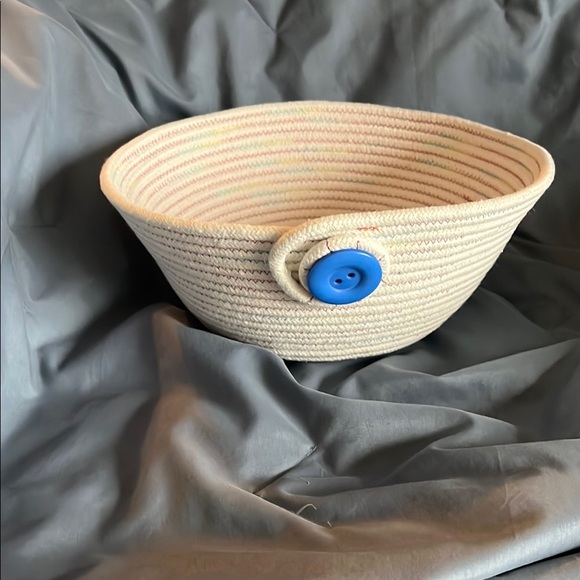 Hand Crafted | Accents | Handcrafted Cream Basket With Blue Button ...
